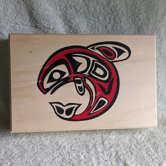 None | Accents | Wooden Box Decorative Native Alaska Salmon Pine Wood ...